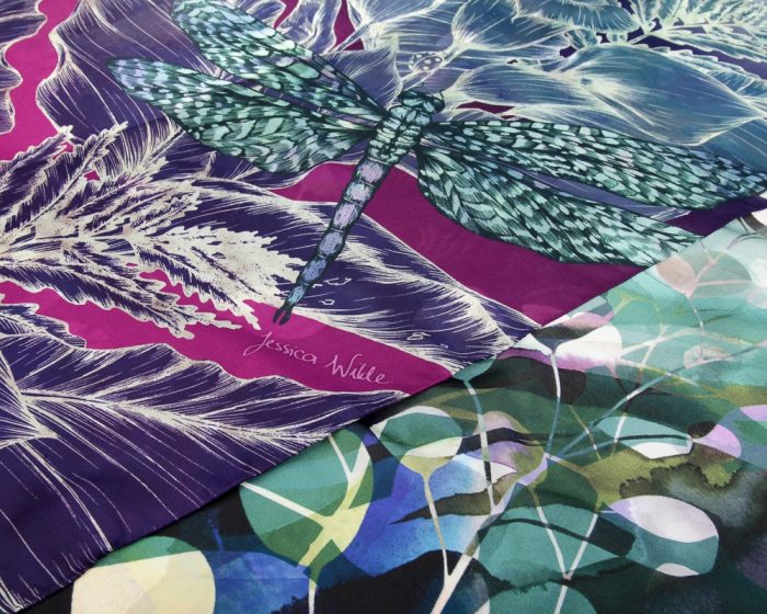 Dragonfly Lily Luxury Silk Scarf | Fuchsia | By Jessica Wilde