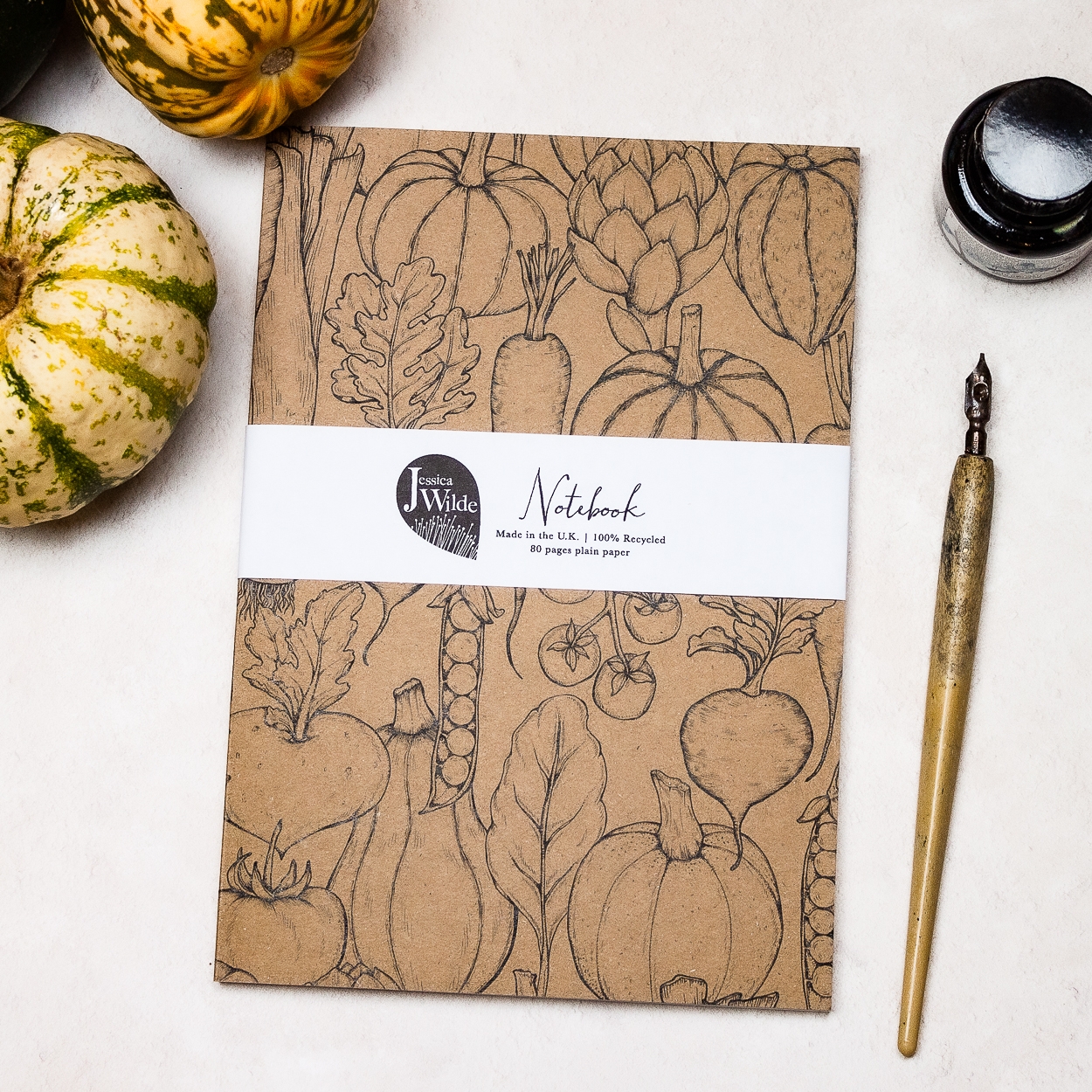 Garden Vegetables A5 Recycled Notebook | Plain | Jessica Wilde Design